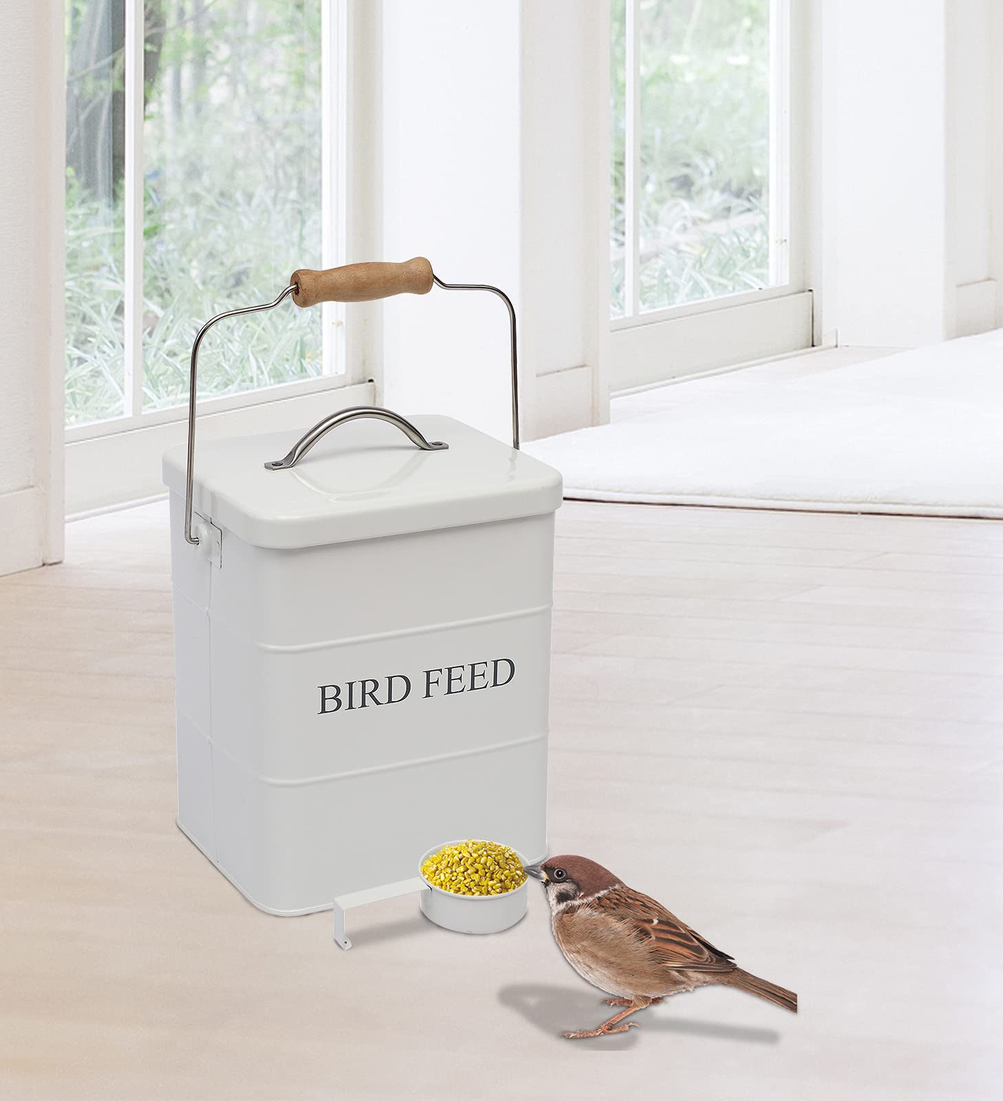 Morezi Bird Seed and Feed Storage tin with lid Included - White-Coated Carbon Steel - Tight Fitting lids - Storage Canister tins - White