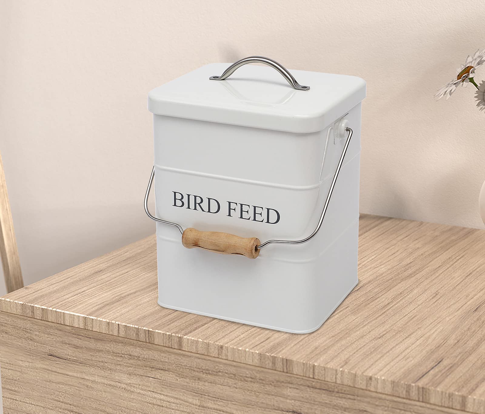Morezi Bird Seed and Feed Storage tin with lid Included - White-Coated Carbon Steel - Tight Fitting lids - Storage Canister tins - White