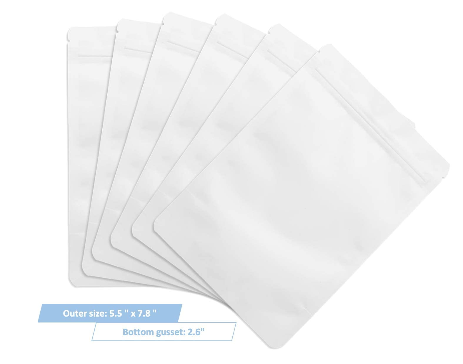 100 Pack 5.5x7.8 Inches Matte White and 100 Pack 6.3x9.4 Inches Matte Black Mylar Stand Up Bags