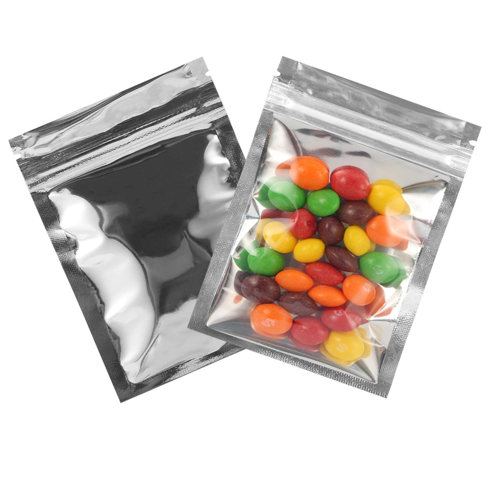 Resealable Mylar Bags | 100 Pcs 3 X 4 Inch | Smell Proof Ziplock Bag Heat Seal Cute Packaging Foil Food Sealable Small Front Clear Plastic Silver for Storage Candy Beef Jerky Jewerly Product