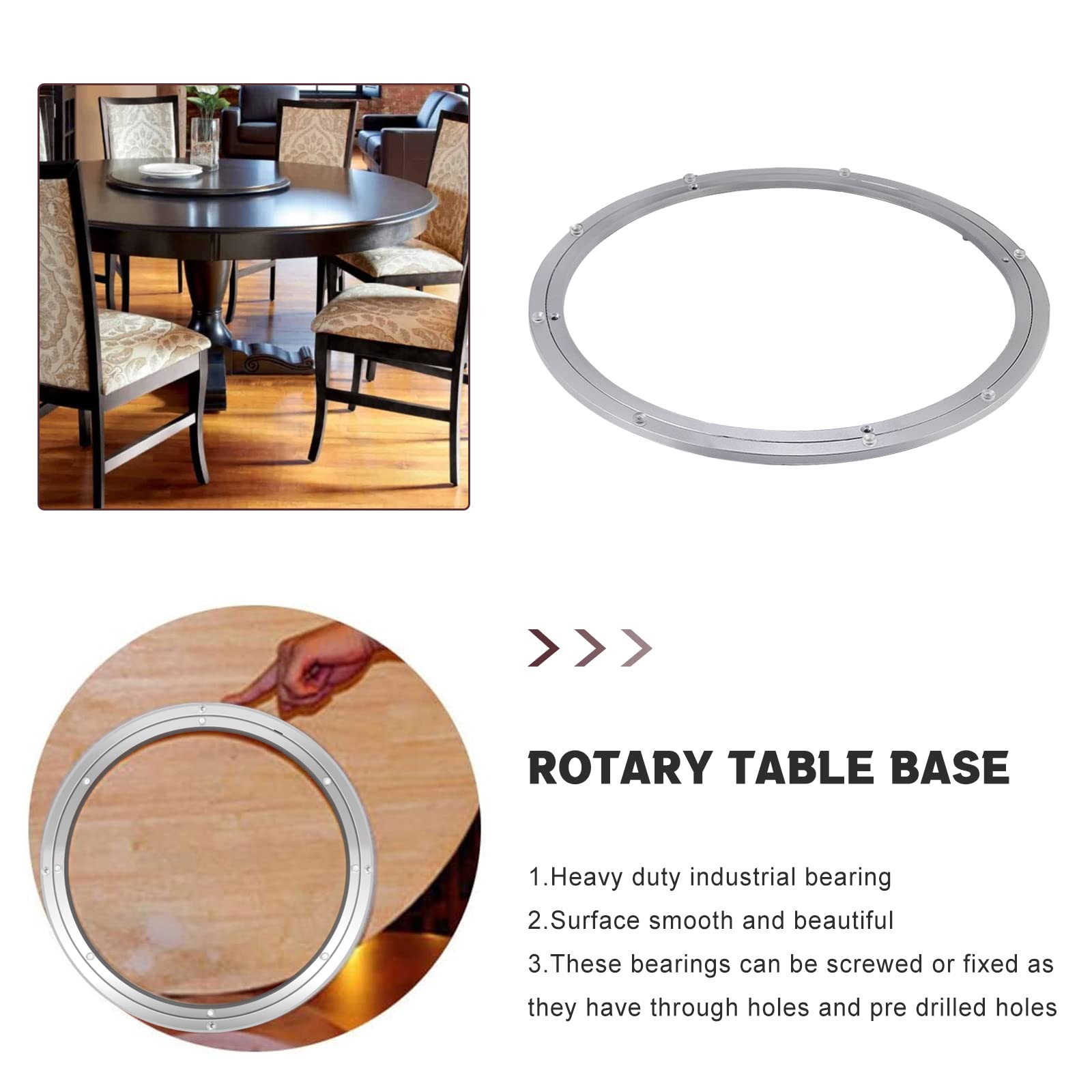 24 Inch Aluminum Lazy Susan Bearing Turntable Ring Heavy Duty Swivel Base Rotating Turntable Hardware for Kitchen Round Dining Table