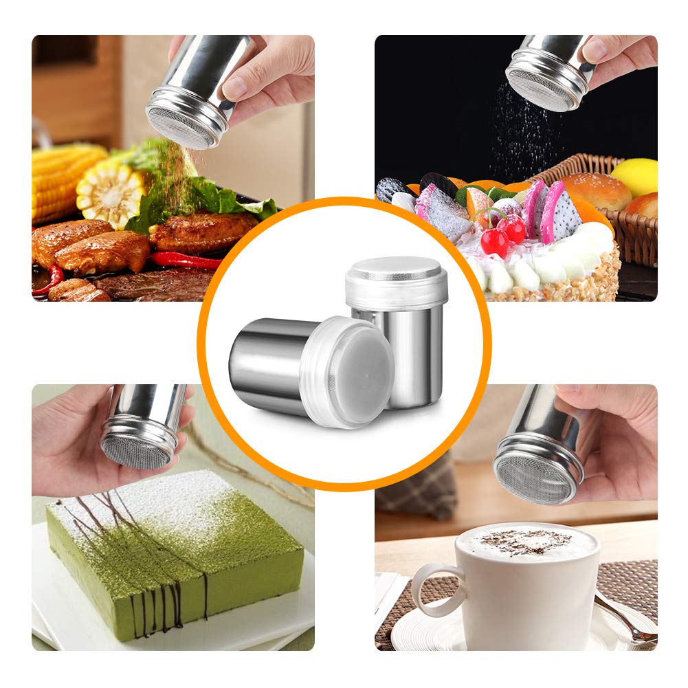 Accmor 2pcs Powder Sugar Shaker Duster, Stainless Steel Powder Sugar Shaker with Lid, Sifter For Cinnamon Sugar Pepper Powder Cocoa Flour
