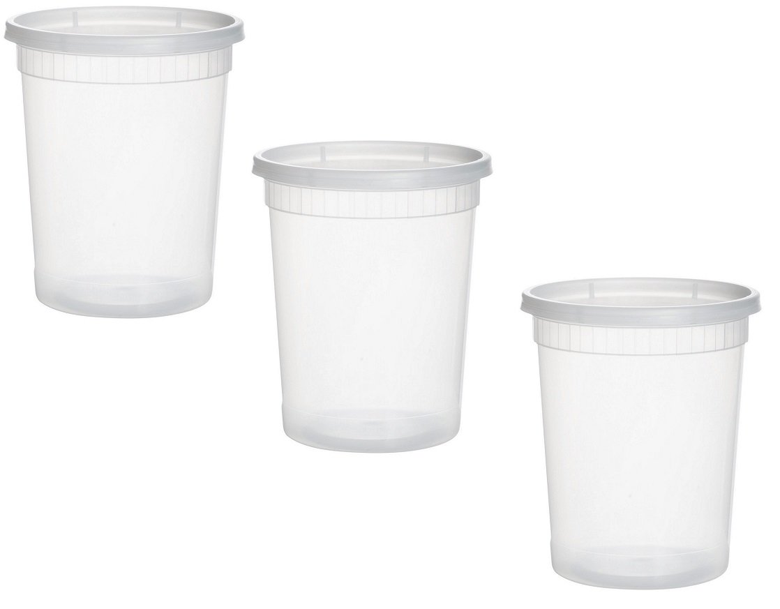 Mr Miracle Deli Containers with Lids - 12 Pack of 32 oz Clear Airtight Reusable Plastic Food and Multi-Purpose Containers - Microwave, Freezer, and Dishwasher Safe