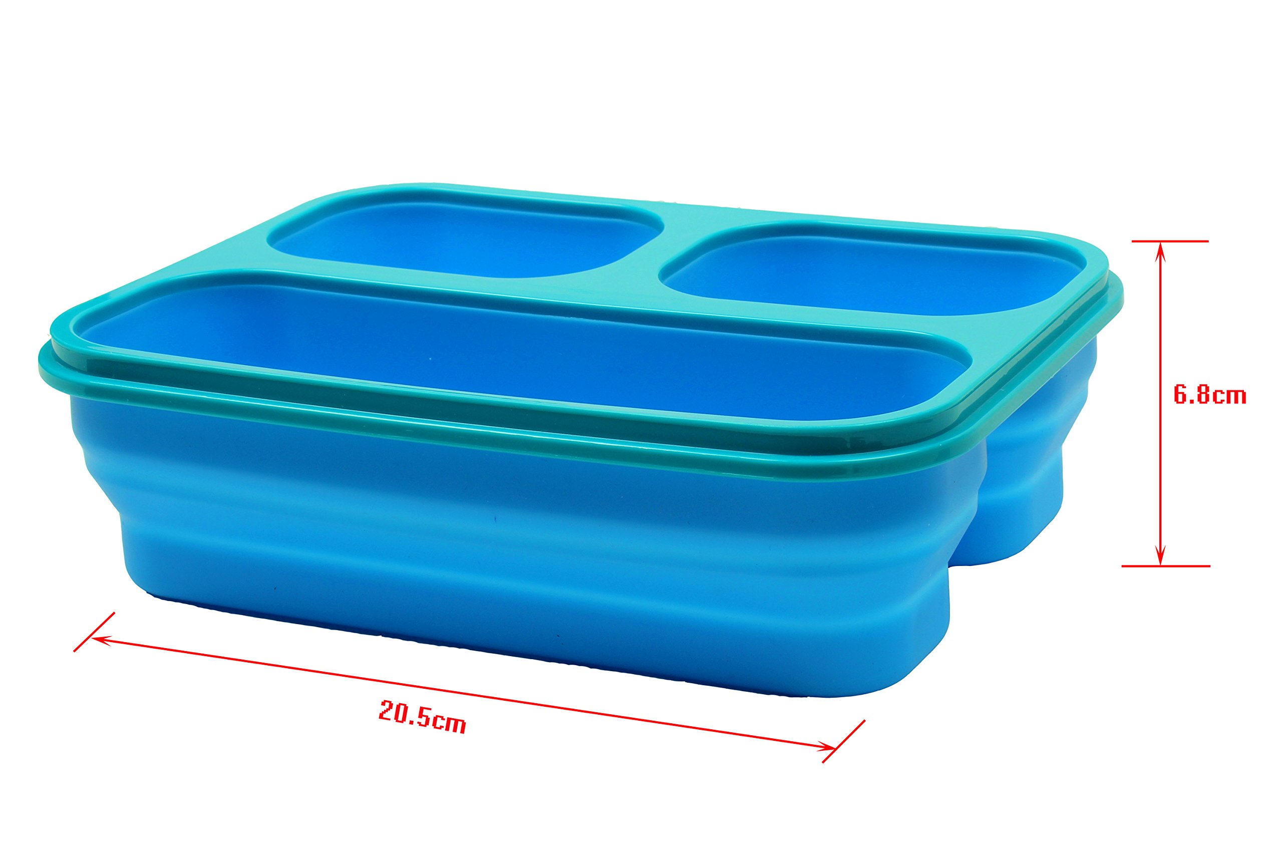 Sailing Elegant Collapsible Silicone 3-Compartments Lunch Box/Container, Super Convenient Stackable Food Storage Containers, Material Safe (Set of 1, Blue)