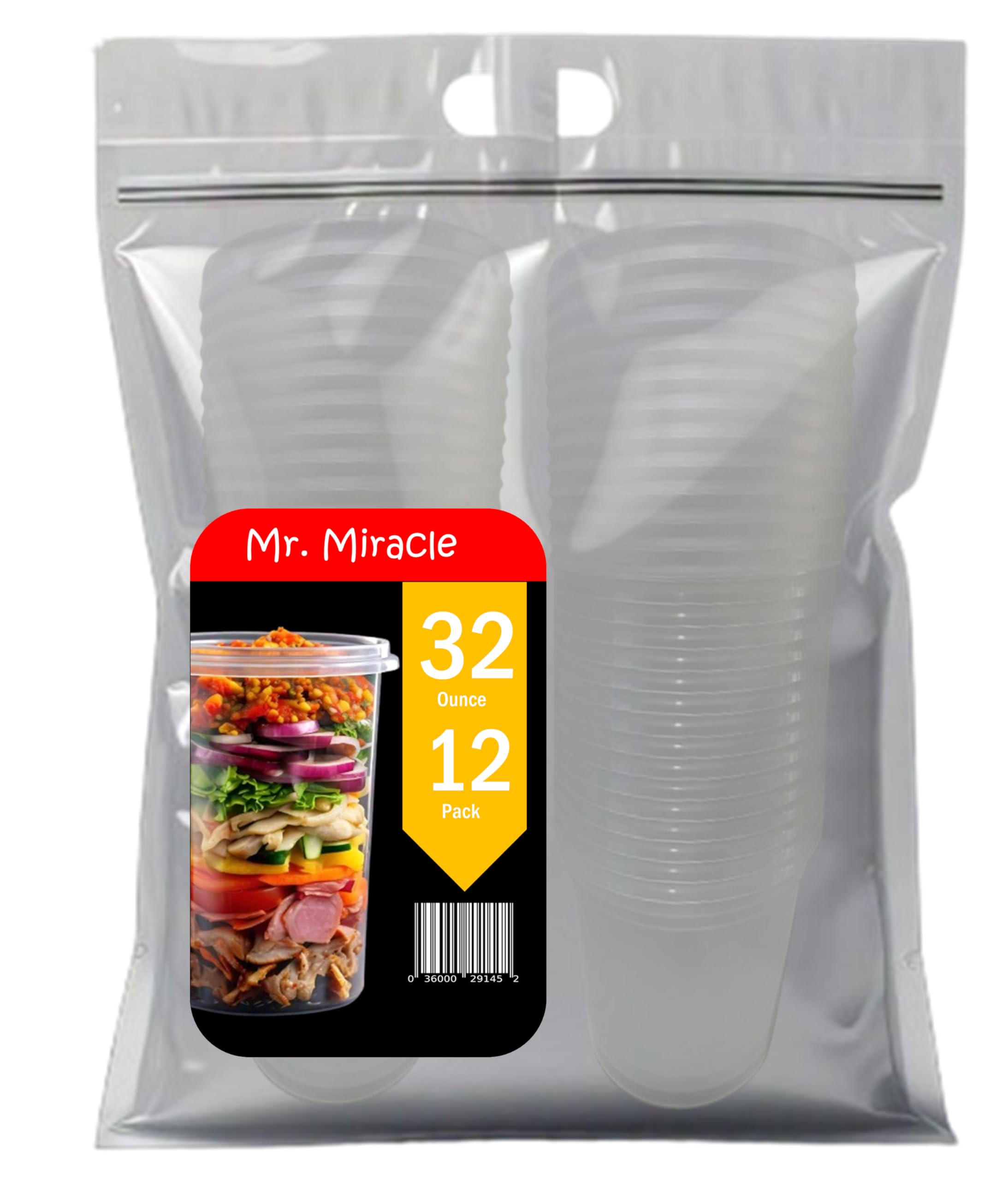 Mr Miracle Deli Containers with Lids - 12 Pack of 32 oz Clear Airtight Reusable Plastic Food and Multi-Purpose Containers - Microwave, Freezer, and Dishwasher Safe