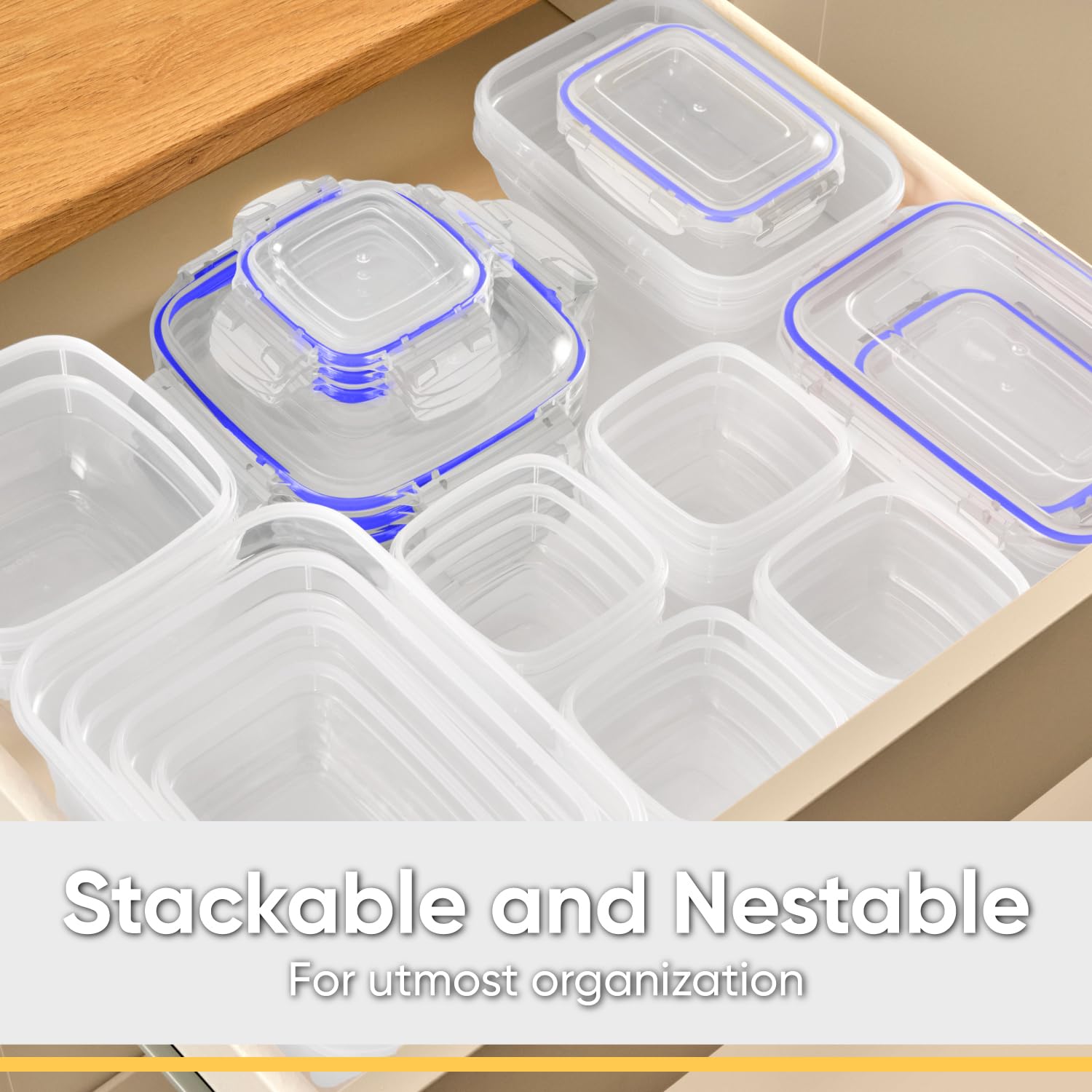 Superio Sealed Plastic Food Storage Container - Airtight, Leakproof Meal Prep Containers with Easy Snap Lid- Microwave and Freezer Safe- Square (6)