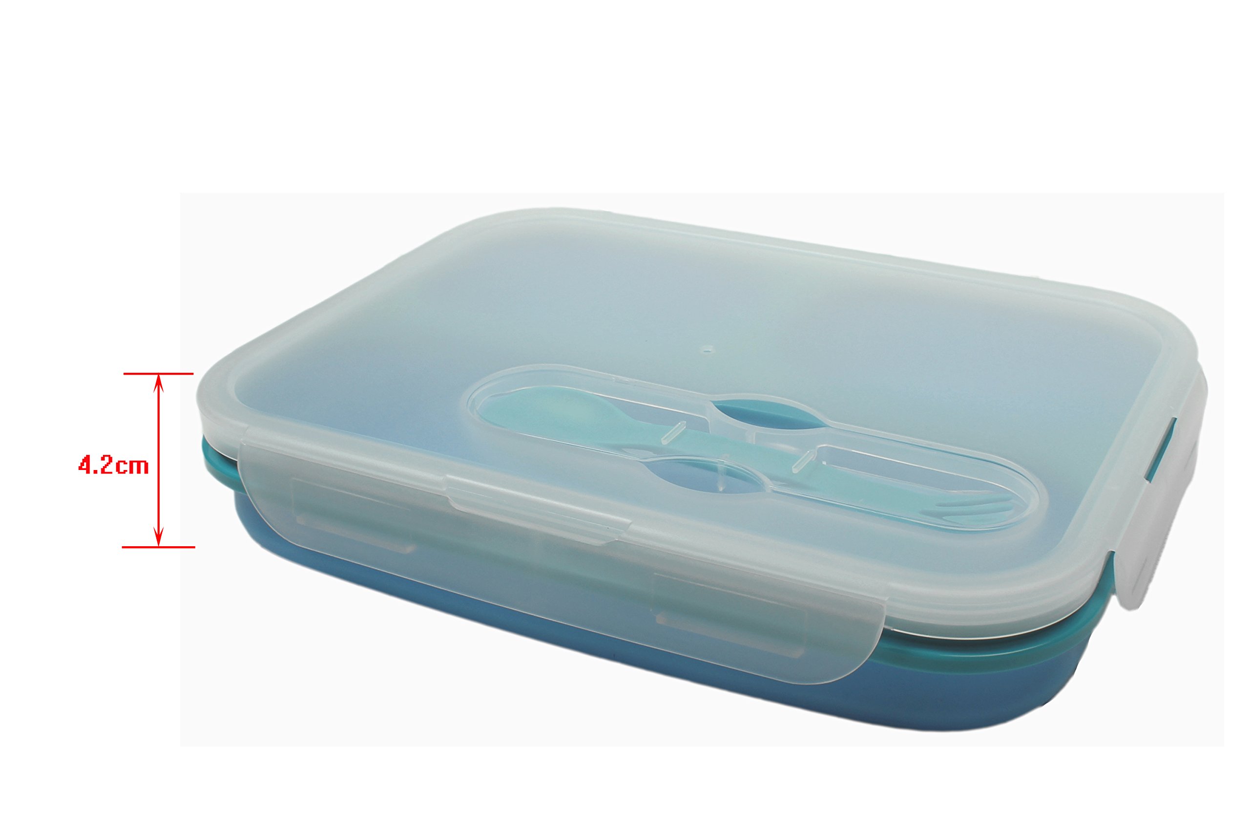 Sailing Elegant Collapsible Silicone 3-Compartments Lunch Box/Container, Super Convenient Stackable Food Storage Containers, Material Safe (Set of 1, Blue)