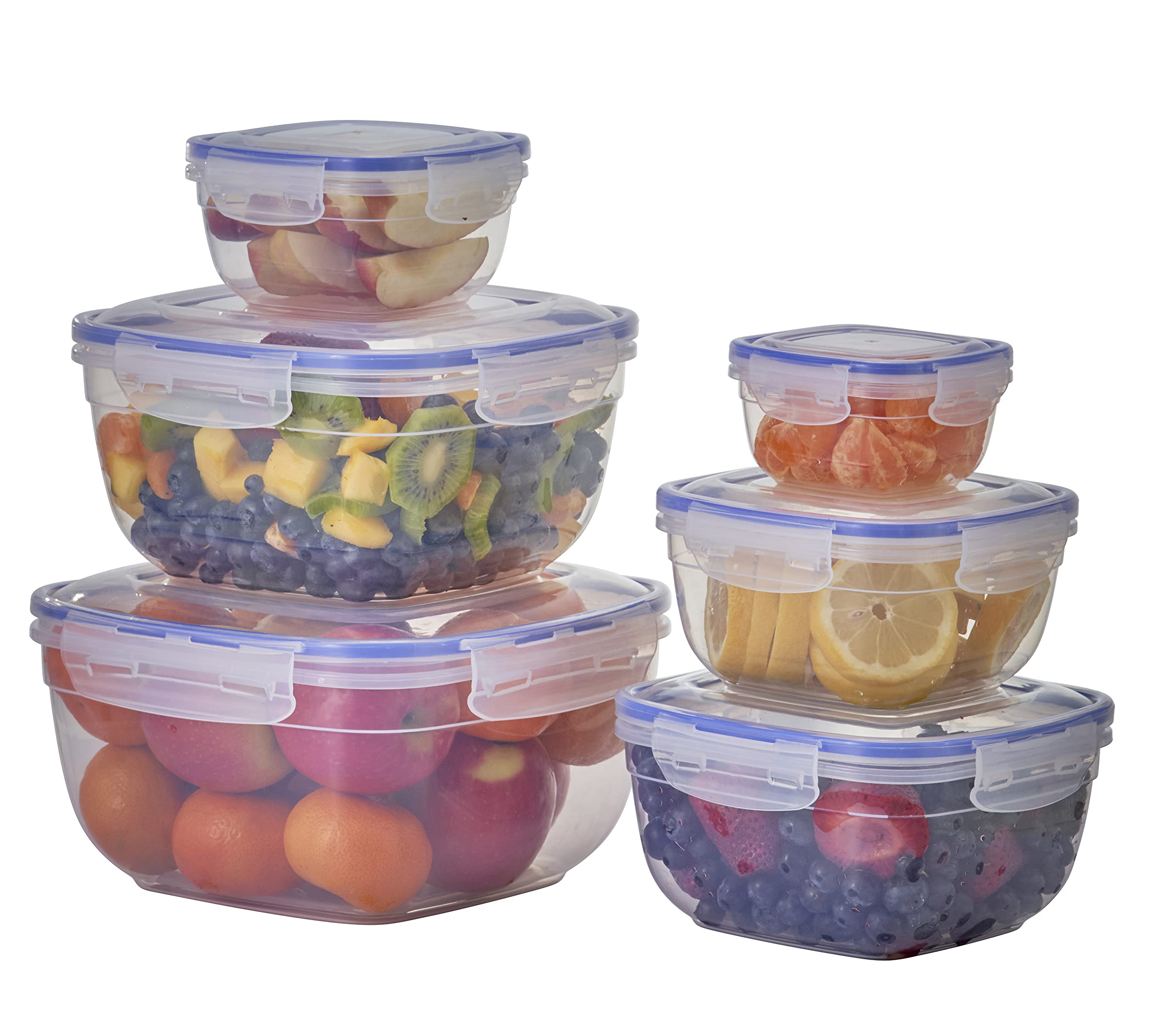 Superio Sealed Plastic Food Storage Container - Airtight, Leakproof Meal Prep Containers with Easy Snap Lid- Microwave and Freezer Safe- Square (6)
