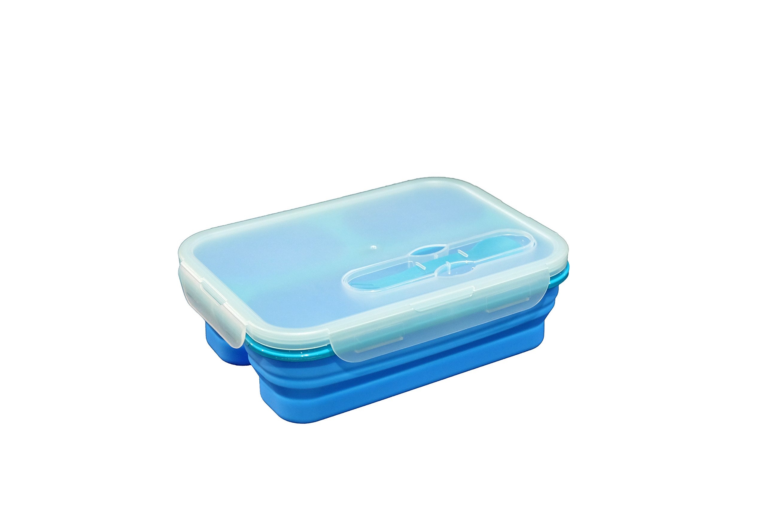 Sailing Elegant Collapsible Silicone 3-Compartments Lunch Box/Container, Super Convenient Stackable Food Storage Containers, Material Safe (Set of 1, Blue)