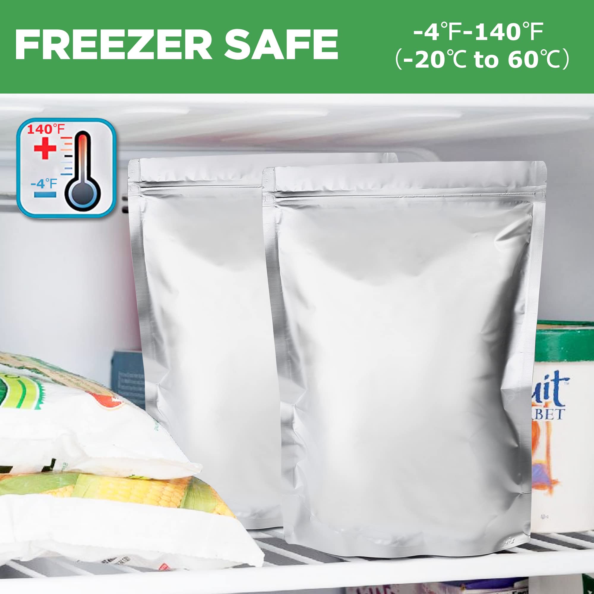 Food Container Storage Mylar Bags, 100 Pcs with Oxygen Absorbers and Labels, Resealable Ziplock Bags for Heat Sealable, 3 Sizes (Gallon, Quart, Small), Thick 8.6 Mil