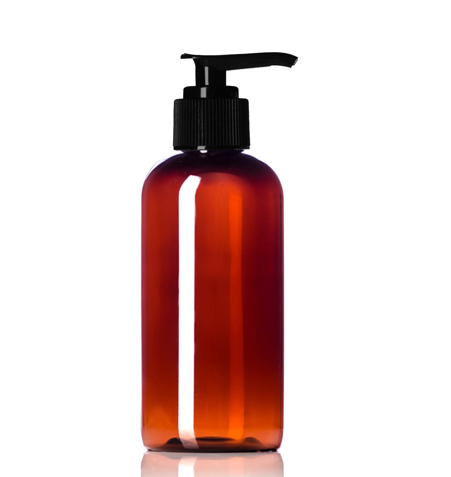 4oz Plastic Amber Bottles (6 Pack) BPA-Free Squeeze Containers with Pump Cap, Labels Included