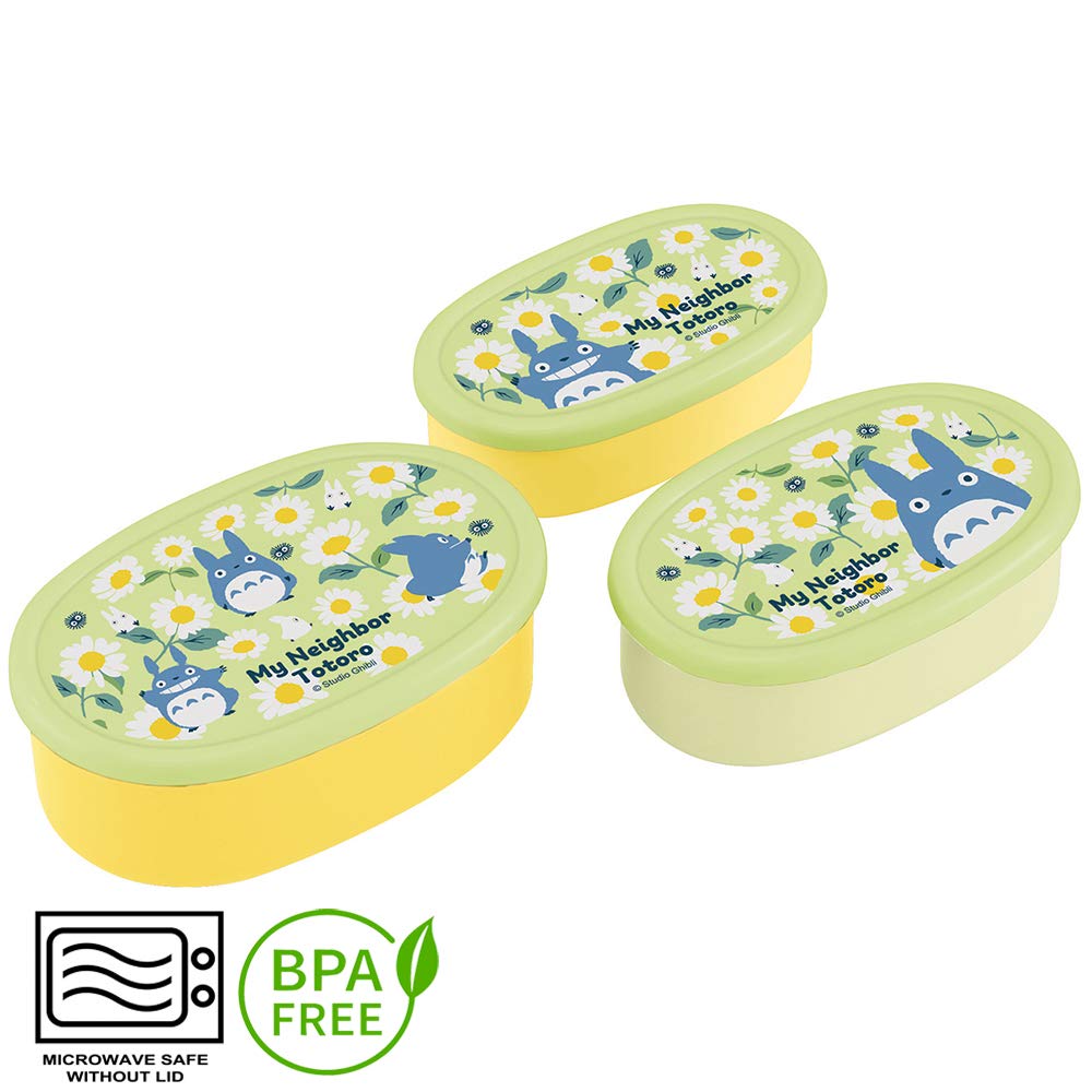 Skater My Neighbor Totoro Food Storage Container with Lids 3pc Set - Authentic Japanese Design - Durable, Dishwasher Safe - Daisies