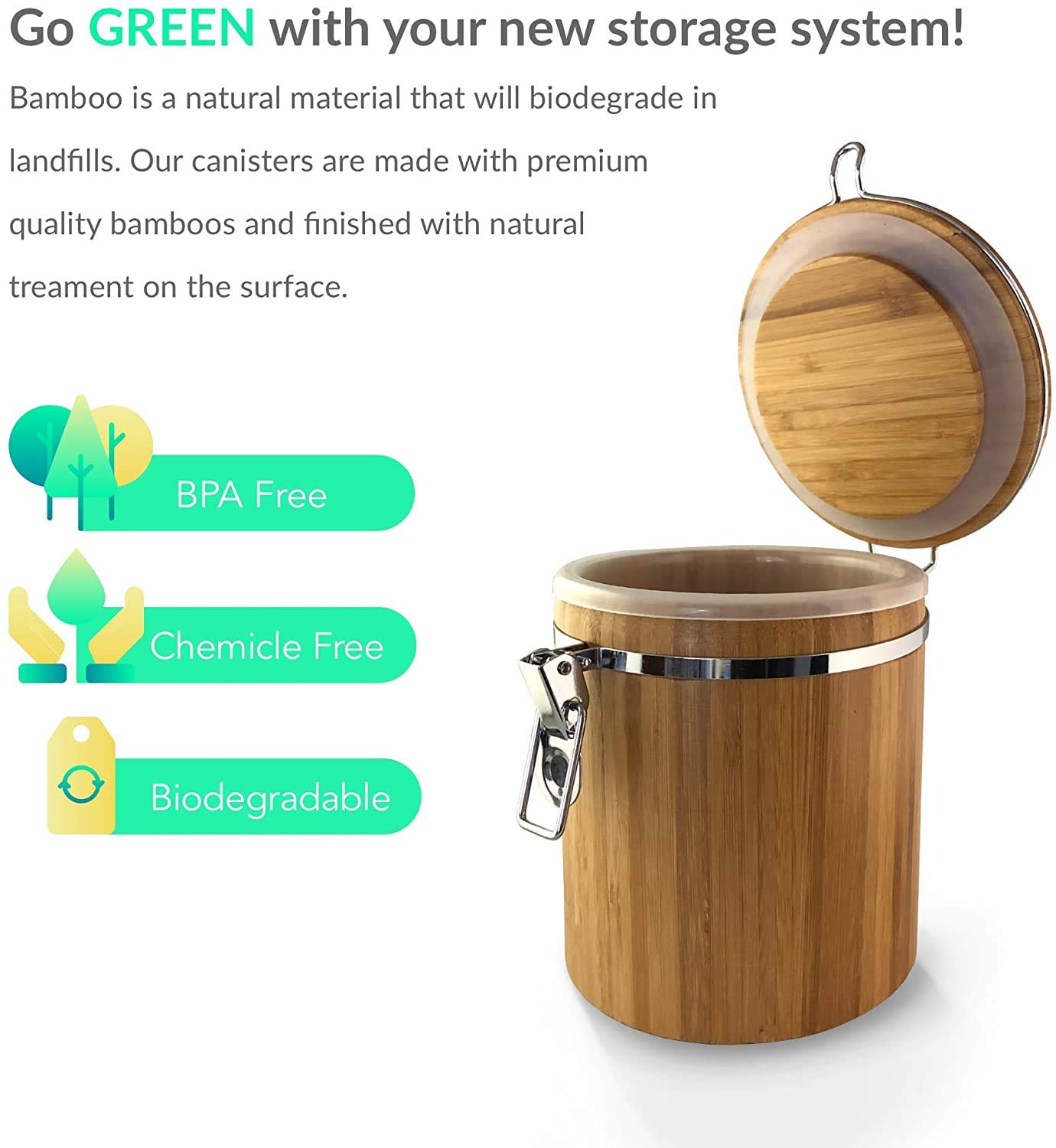 JapanBargain 4093, Airtight Bamboo Canister Kitchen Organizer Food Storage Container with Lid for Coffee Tea Sugar Candy Cereal 5.3X5.9 inch, Medium