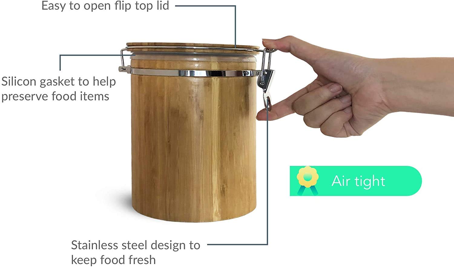 JapanBargain 4093, Airtight Bamboo Canister Kitchen Organizer Food Storage Container with Lid for Coffee Tea Sugar Candy Cereal 5.3X5.9 inch, Medium
