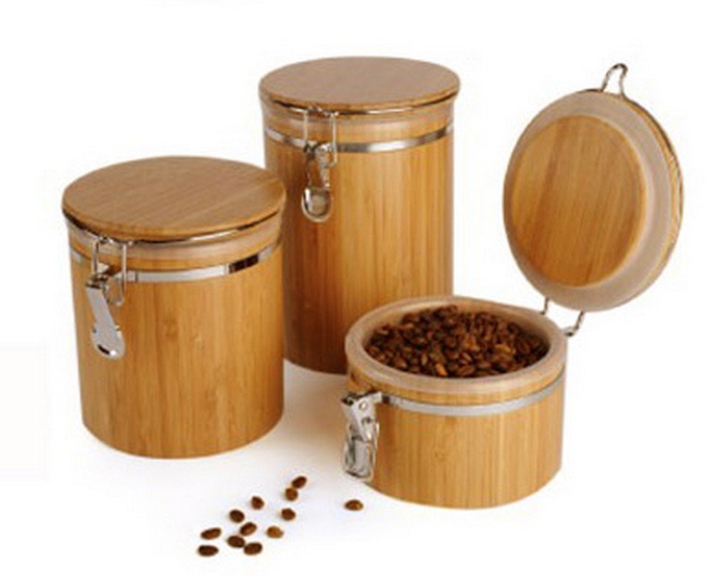 JapanBargain 4093, Airtight Bamboo Canister Kitchen Organizer Food Storage Container with Lid for Coffee Tea Sugar Candy Cereal 5.3X5.9 inch, Medium