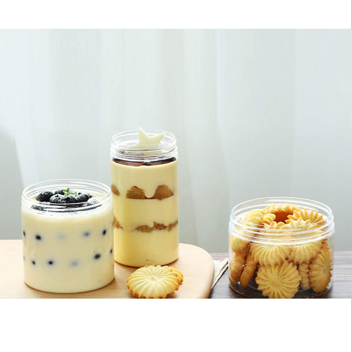 HoleviFO 14oz (420 ml 12 Pack) Empty Clear Wide Mouth Plastic Jars with Lids and Labels -PET Containers Great for Cream,Cosmetics,Slime Storage Jars - BPA Free (White Lids)
