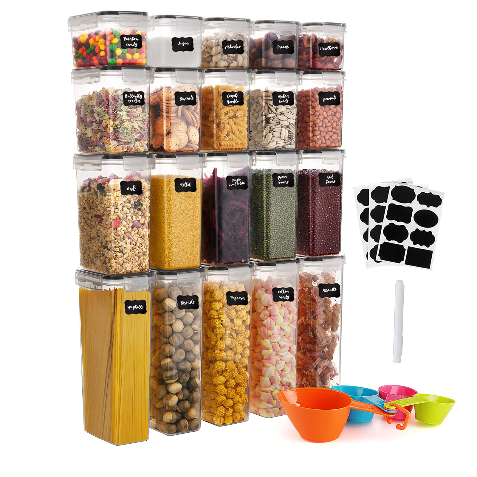 GoMaihe Food Storage Containers 20-Piece, Plastic Food Storage Containers with lids Airtight, Cereal Containers Storage set Suitable for Food, Cereal, Kitchen Pantry Organization and Storage, Black