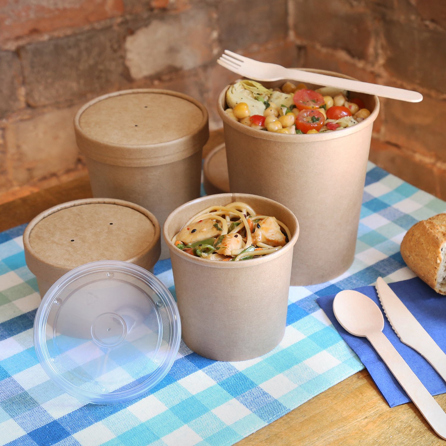 Royal 32 Ounce Kraft Paper Food Container and Lid Combo, Package of 250