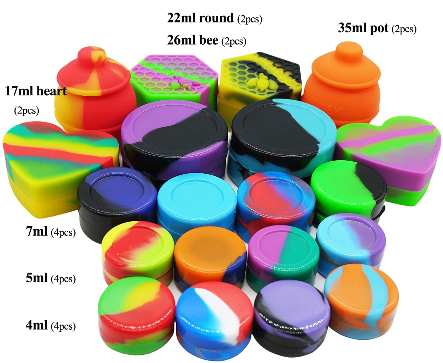 Pearwell Silicone Wax Concentrate Container 4ml 5ml 7ml 17ml 22ml 26ml 35ml Non-stick Jars (20PCS)