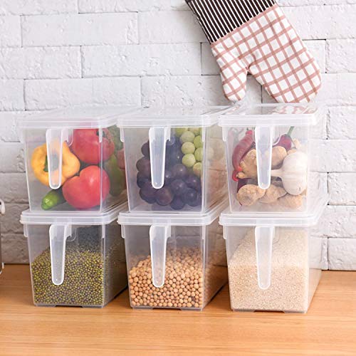 PENGKE Plastic Food Storage Container with Lid and Handle,Food Storage Organizer Box Fresh Box for Kitchen Refridgerator Fridge Desk Cabinet Food Storage,Holds Fruit Eggs Vegetables,5L Pack of 4