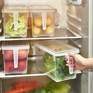 PENGKE Plastic Food Storage Container with Lid and Handle,Food Storage Organizer Box Fresh Box for Kitchen Refridgerator Fridge Desk Cabinet Food Storage,Holds Fruit Eggs Vegetables,5L Pack of 4
