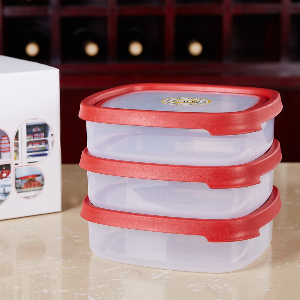 Wham 6PCS BPA Free Reusable Plastic Container Food Saving Storage Set Safe Food Box Set - Airtight, Leakproof, Microwave, Freezer & Dishwasher Safe, Set of 3, (4 Cup)