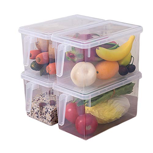 PENGKE Plastic Food Storage Container with Lid and Handle,Food Storage Organizer Box Fresh Box for Kitchen Refridgerator Fridge Desk Cabinet Food Storage,Holds Fruit Eggs Vegetables,5L Pack of 4