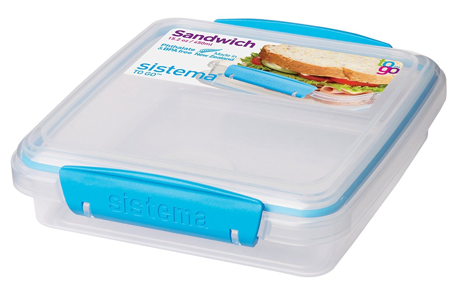 Sistema To Go Collection Sandwich Box Food Storage Container, 15.2 oz, Minty Teal
