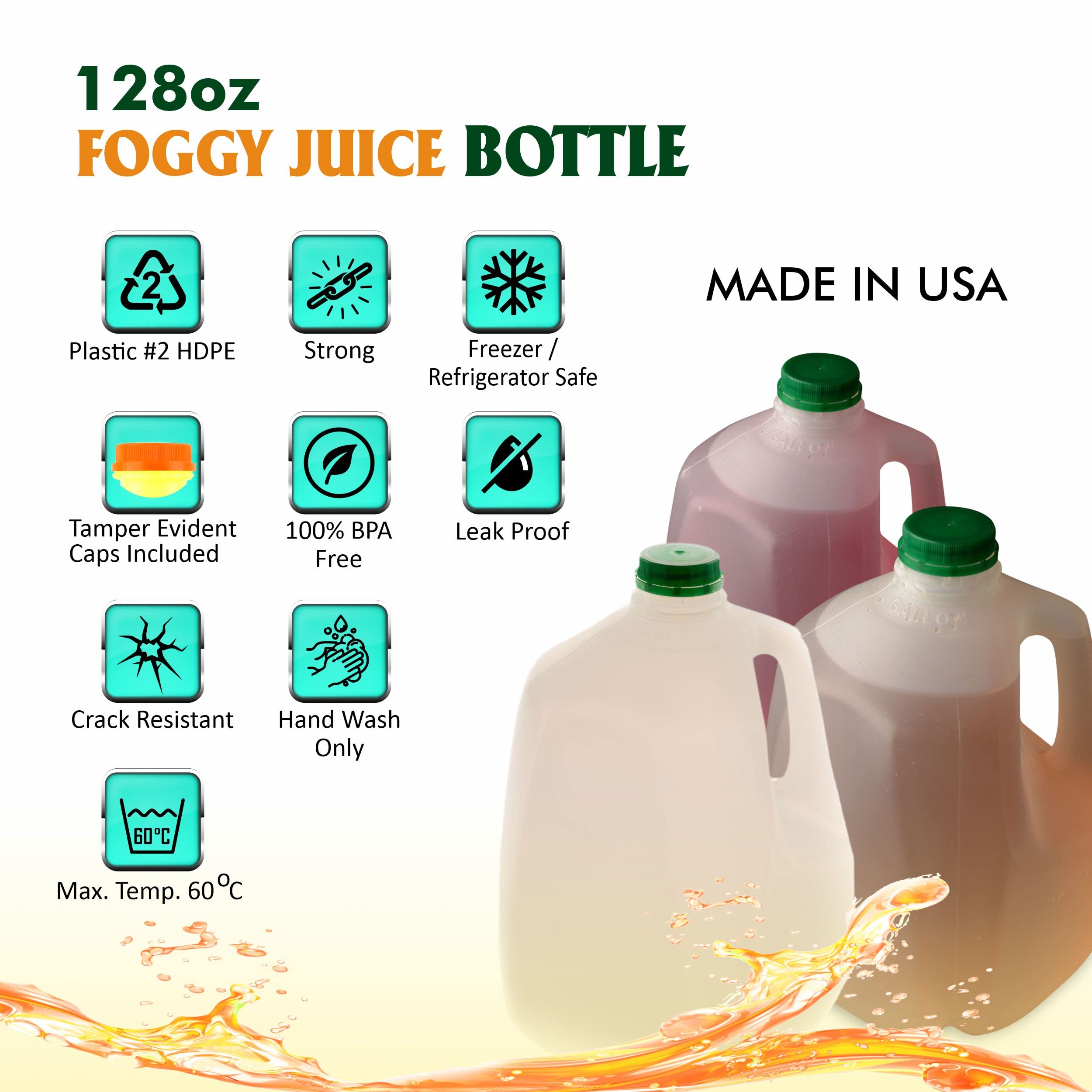 Empty Plastic Gallon Juice Bottles with Tamper Evident Caps 128 OZ - Smoothie Bottles - Ideal for Juices, Milk, Smoothies, Picnic's and even Meal Prep by EcoQuality Juice Containers (3)