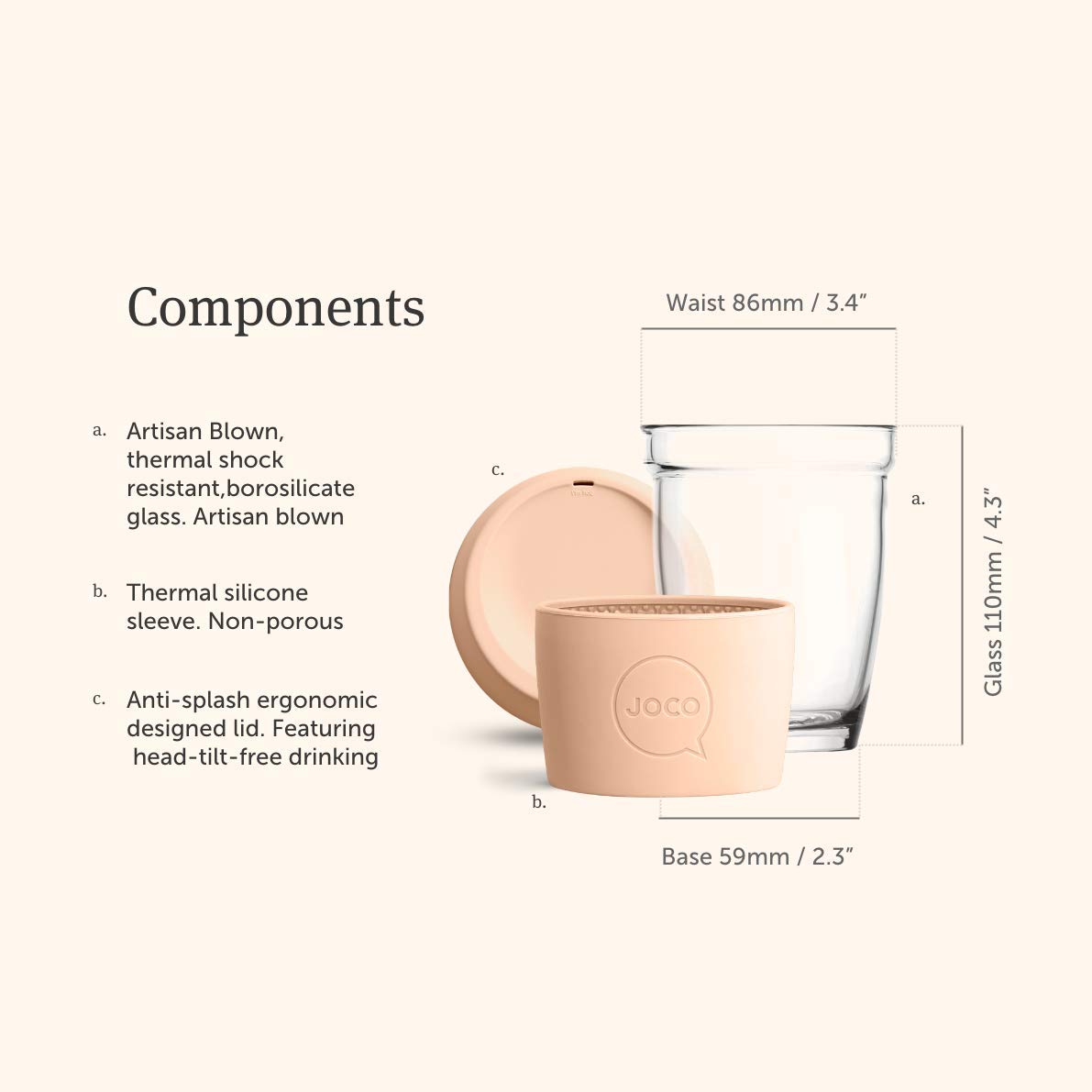 JOCO Cup 12oz - Eco-innovative Borosilicate Glass Reusable Classic Cup - (Sandstone)