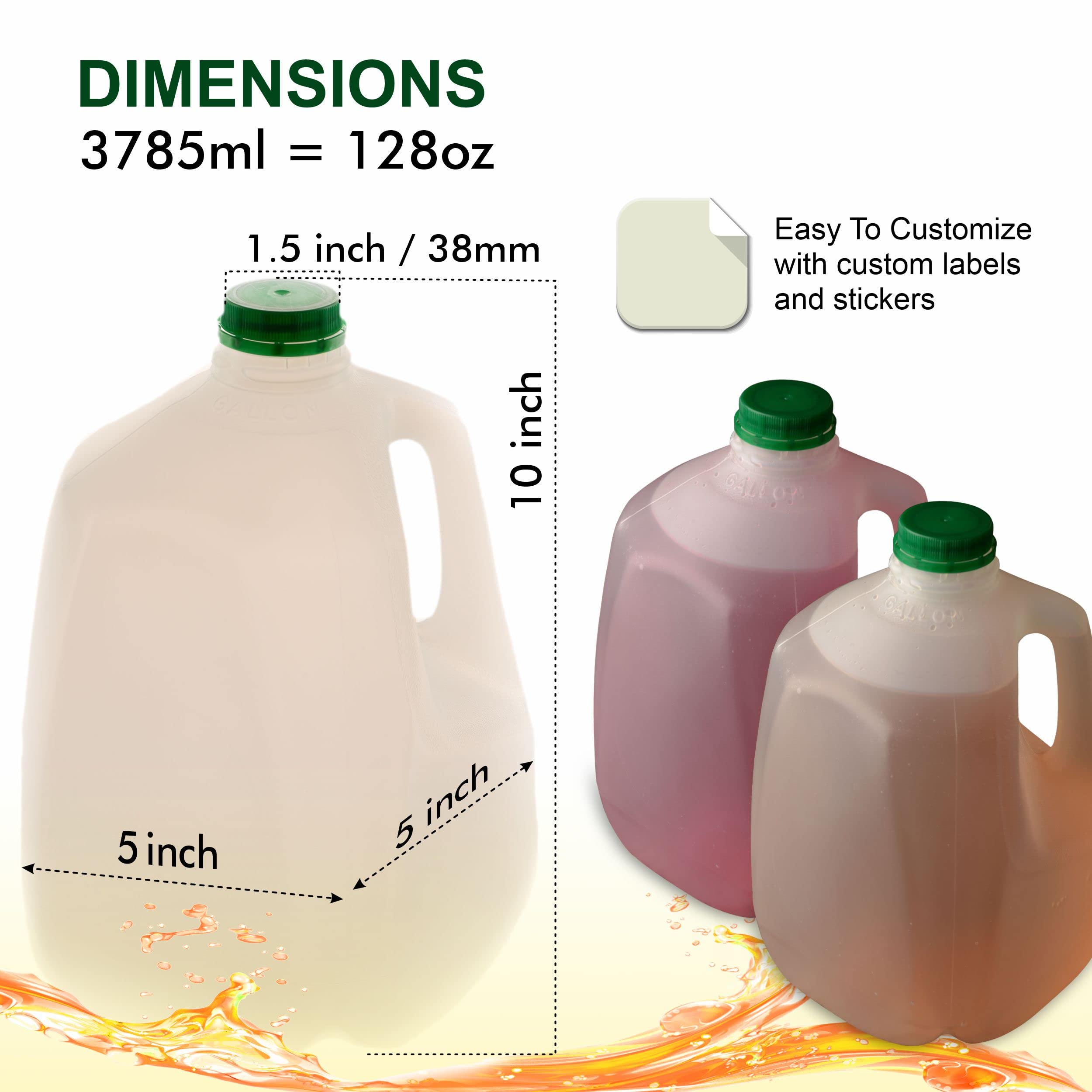 Empty Plastic Gallon Juice Bottles with Tamper Evident Caps 128 OZ - Smoothie Bottles - Ideal for Juices, Milk, Smoothies, Picnic's and even Meal Prep by EcoQuality Juice Containers (3)