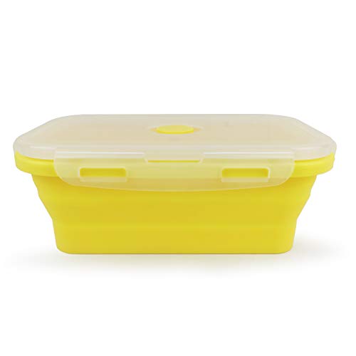 CCyanzi Set of 3 Yellow Collapsible Food Containers Collapsible Camping Bowl Silicone Storage Containers, Safe to Microwave and Freezer, 800ml
