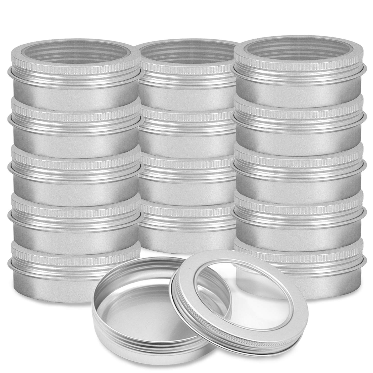 Lainrrew 15 Pack 2oz Metal Round Tins, Aluminum Empty Candle Tins with Screw Lid Small Storage Travel Tin Jars Containers for Spices, Candles, Arts & Crafts, Cosmetics (2oz)