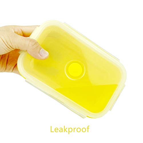 CCyanzi Set of 3 Yellow Collapsible Food Containers Collapsible Camping Bowl Silicone Storage Containers, Safe to Microwave and Freezer, 800ml