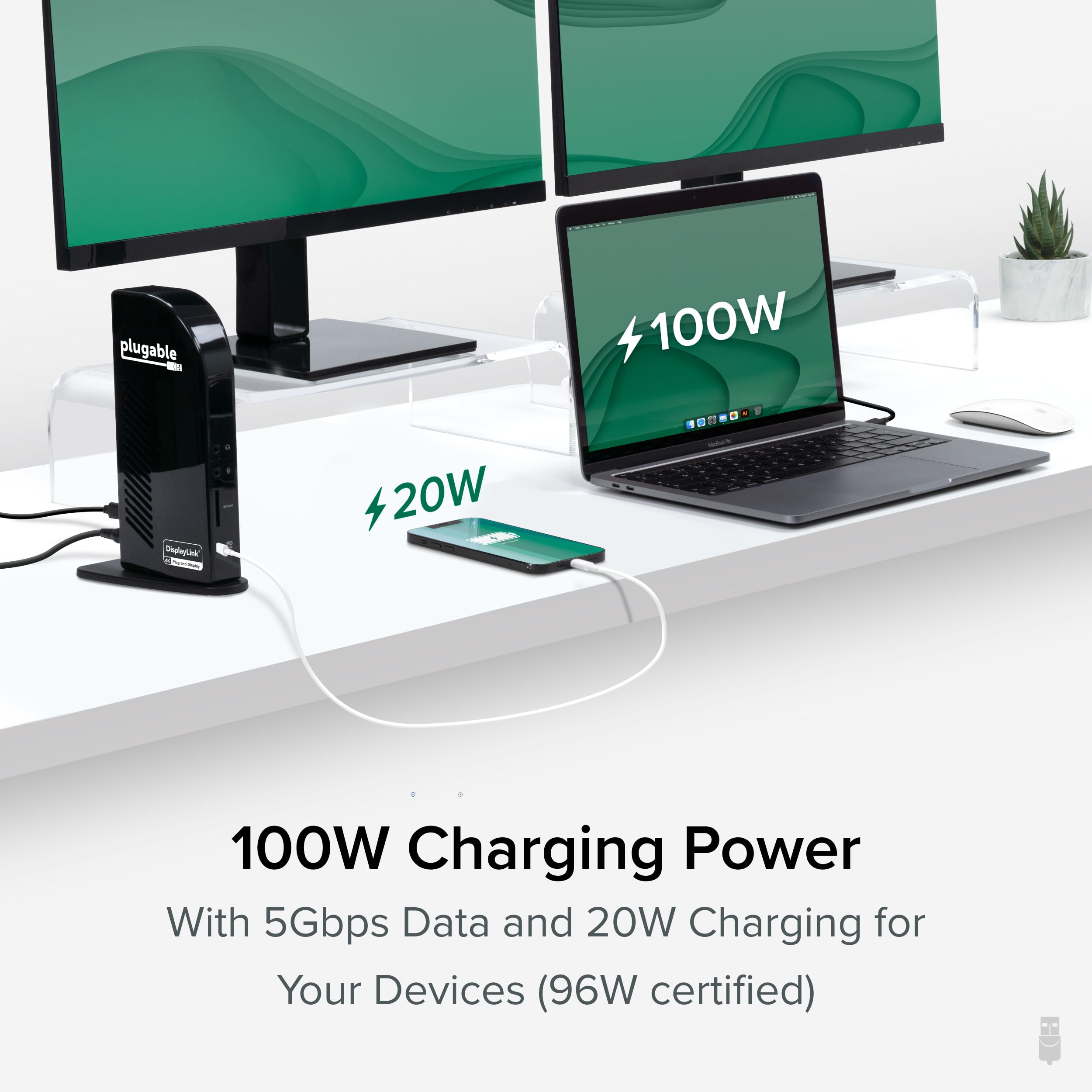 Plugable 13-in-1 USB-C Triple Monitor Docking Station, 100W Laptop Charging, DisplayLink Docking Station for Mac (Driver Req), Windows, Chrome (3 HDMI, 1 USB-C with 20W Charging, 4 USB, Ethernet, SD)