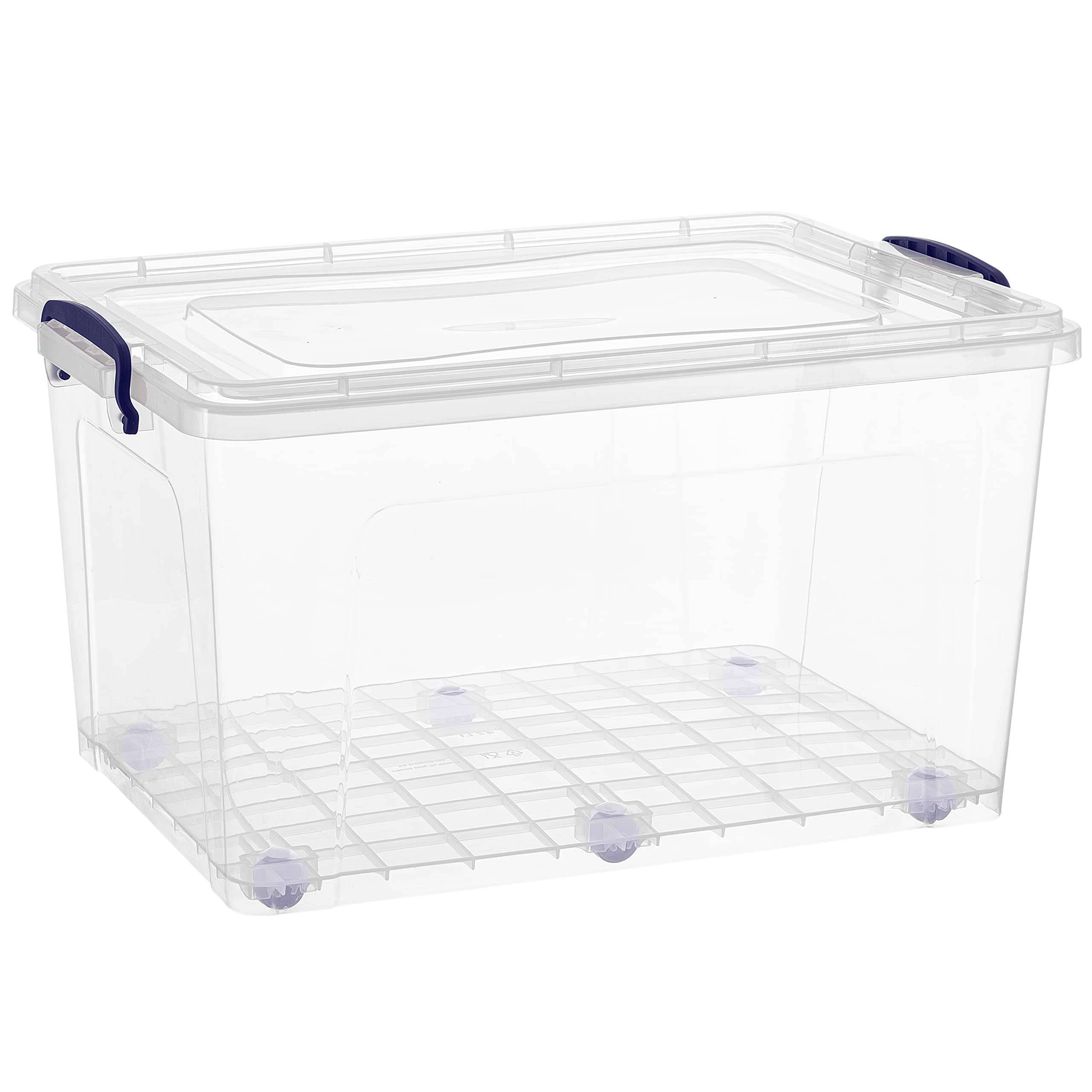 Superio 44 Qt Clear Plastic Storage Bin with Lid and Wheels, Non-Toxic, BPA Free, Odor Free, Organizer Storage Box, Stackable Plastic Tote for Home, Garage, Closet