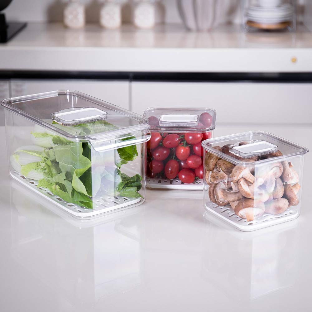 iPEGTOP Fridge Produce Saver Food Storage Bin Containers, Stackable Refrigerator Freezer Organizer Fresh Keeper Container with Vented Lids, 6 Pack