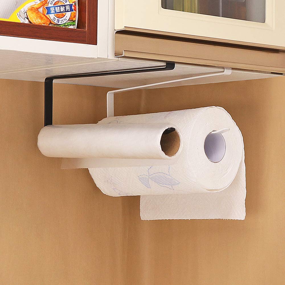 Usmascot Paper Towel Holder Dispenser Under Cabinet Paper Roll Holders (NO Drilling) for Kitchen Bathroom, Hanging Paper Towel Rack Hanger Over the Door, Humanized Design (White)