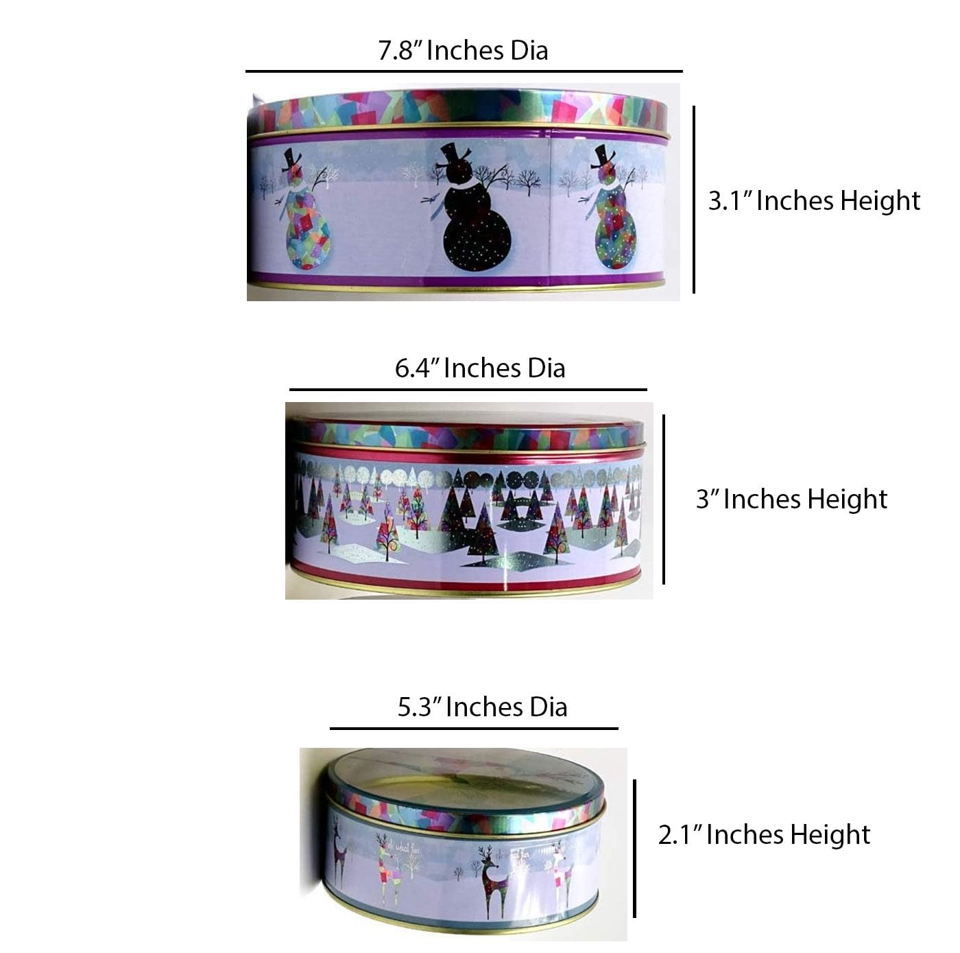 hadaaya Pack of 3 Round Tin Containers With Lids, Snowfall Themed Festive Cookie Tins For Cookies, Candies, Popcorn and many more | Tins For Gift Giving
