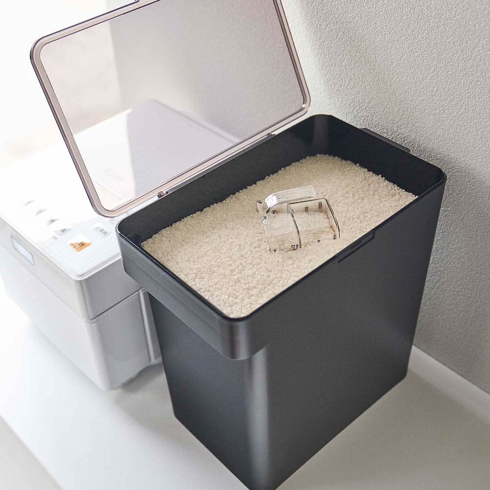 Yamazaki Industries 5424 Airtight Rice Bin, 22.0 lbs (10 kg), Measuring Cup Included, Black, Approx. W 12.0 x D 7.8 x H 12.2 inches (30.7 x 19.7 x 31.2 cm), Tower, Moisture and Oxidation Prevention