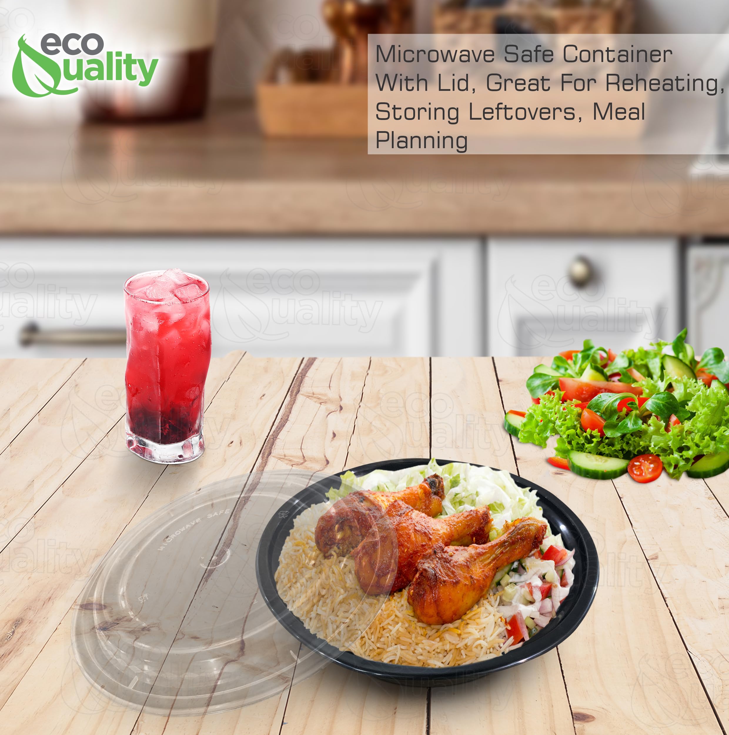 18 oz - 50 Count - Round Microwaveable Plastic Meal Prep Containers with Lids - Food Storage Container - Certified BPA-Free, Stackable, Reusable Microwave, Dishwasher, Freezer Safe, Disposable (Black)