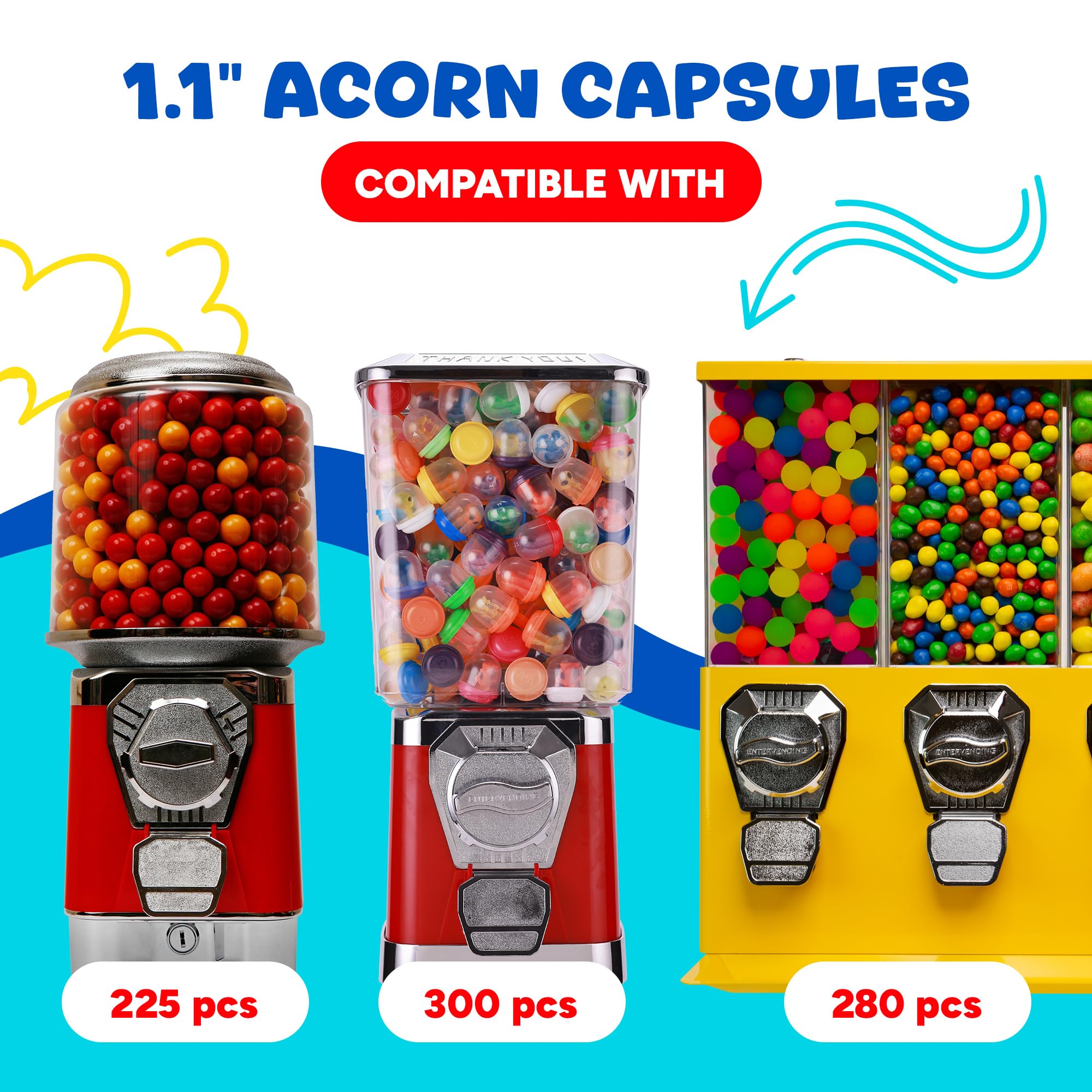Capsule Vending Machine Translucent Acorn Capsules Empty 500 pcs 1.1 inch - Gumball Machine Capsules Bulk Party Favors Containers - Easter Basket Stuffers Gifts Pinata Stuffers DIY Craft Supplies