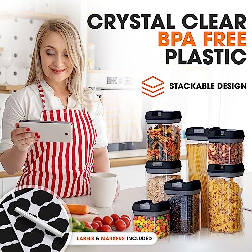 Cheer Collection Airtight Food Storage Containers, Kitchen Storage Containers for Pantry, Set of 7 Food Containers with Lids Airtight, Pantry Storage Containers & Organizers with Lids, Black