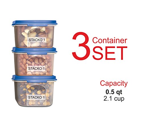 MILTON Food Storage Containers Set -STACKO- 10 PC. Set - Airtight Dry Food Storage Container with LIDS - Durable Clear Frosted Plastic BPA Free - Space Saver Modular Design - 2 Cup - 3 Pack