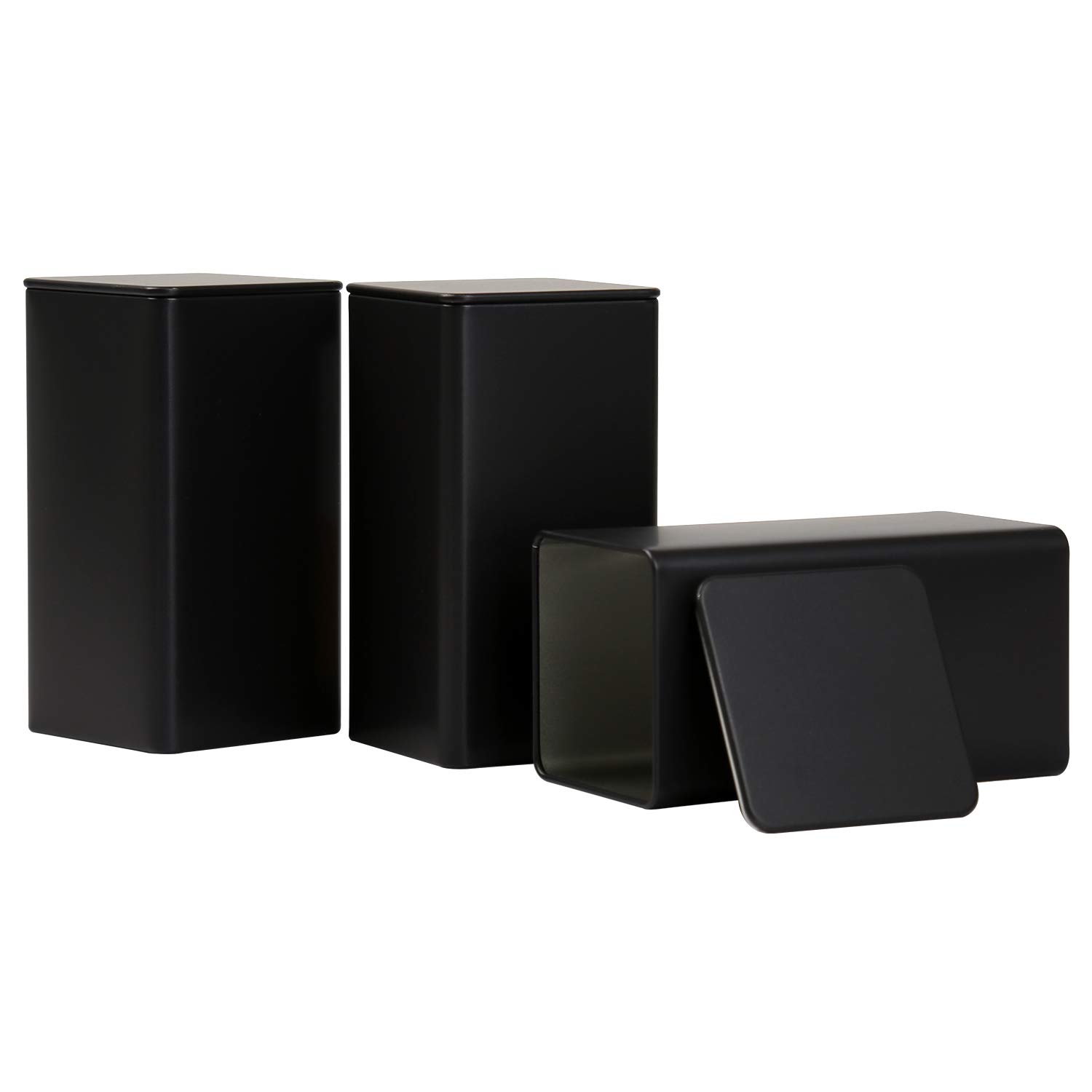 Tianhui Square Tin Can Empty Cube Steel Box Storage Container kit 65mm Series for Treats, Gifts, Favors, Loose Tea, Coffee and Crafts, Black, 3L