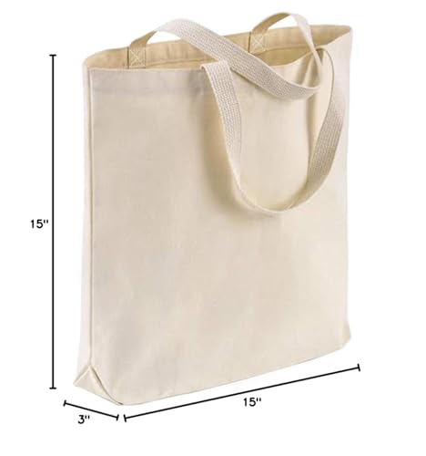 Sturdy Canvas Wholesale Tote Bags with Bottom Gusset 15"W x 16"H x 3"G Blank Totes Great for DIY Painting Printing Embroidery