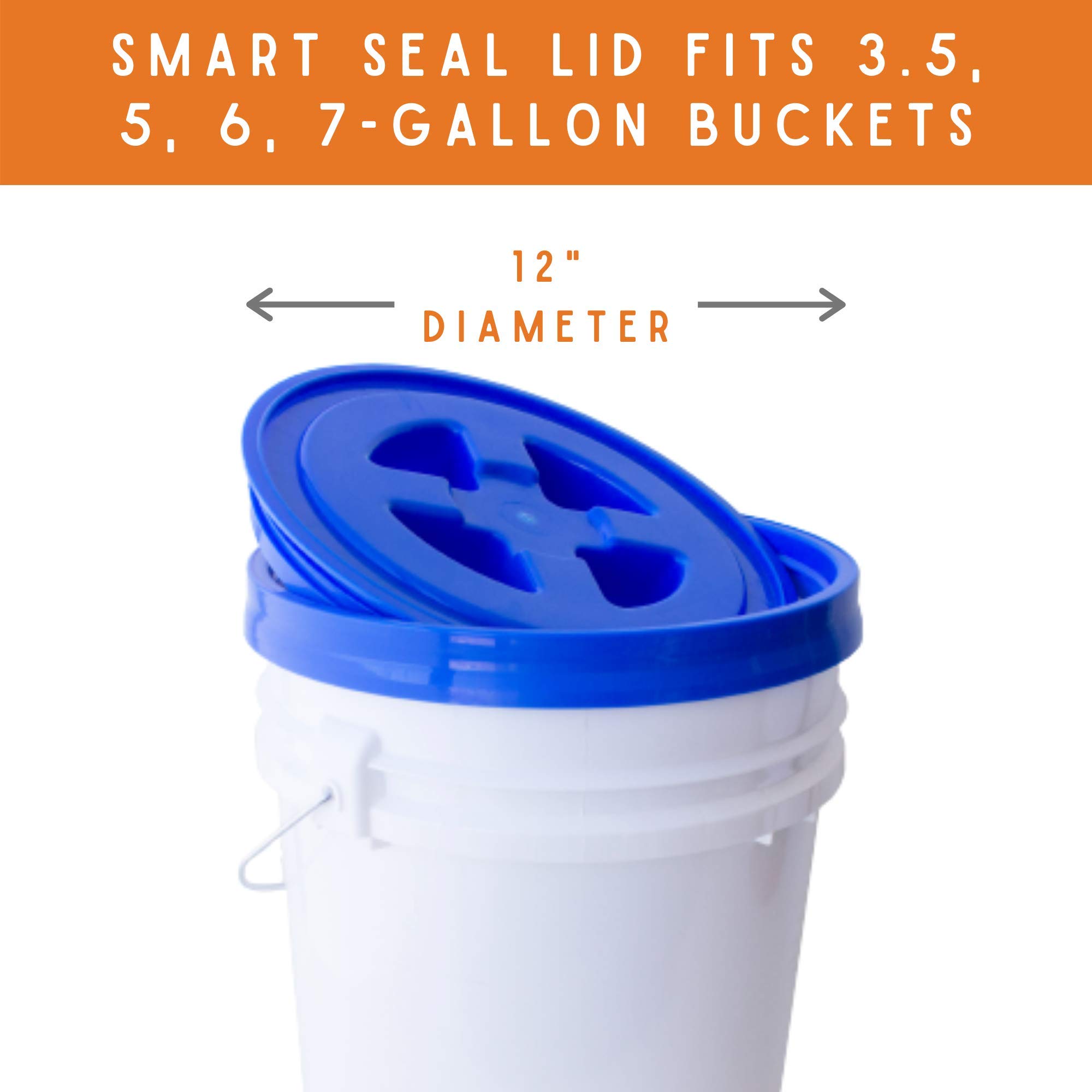 Smart Seal Replacement Lid - 10 Pk, Multi Color - Easy Screw On Container Lid for 3.5,5,6 & 7 Gallon Buckets - Food Grade, Industrial, Storage, Wood Pellets, Cat & Dog Food, More