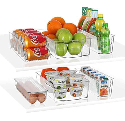 StorageMaid Stackable Storage Fridge Bins - Refrigerator Organizer Bins for Fridge, Freezer, Pantry and Kitchen. Includes Bonus Magnetic Dry-Erase Whiteboard & Markers Set (9-Piece Set)