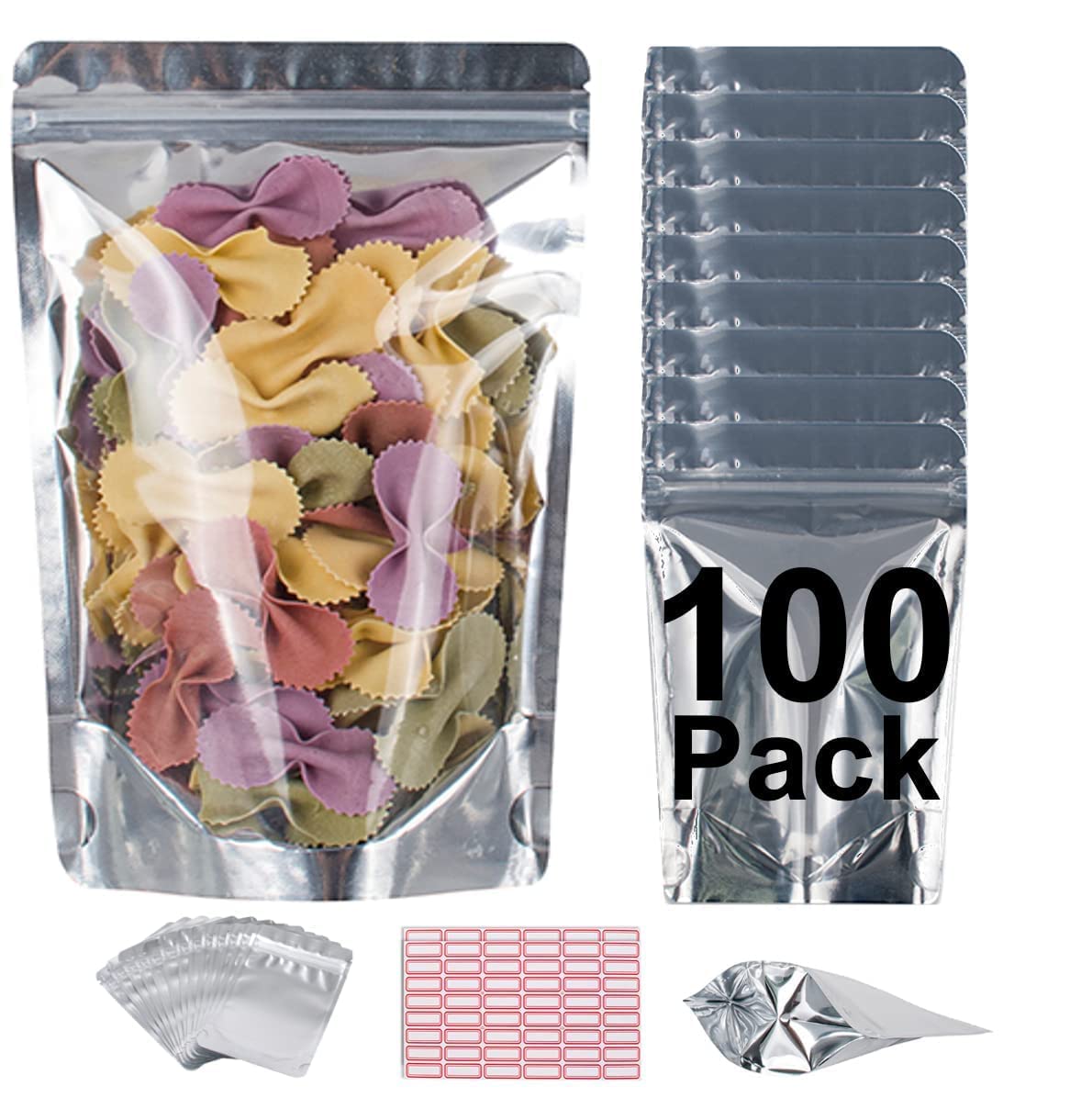 Belle KR - Pack of 300-100 Each of Small, Medium and Large Mylar Bags - Stand Up Clear Front Pouches