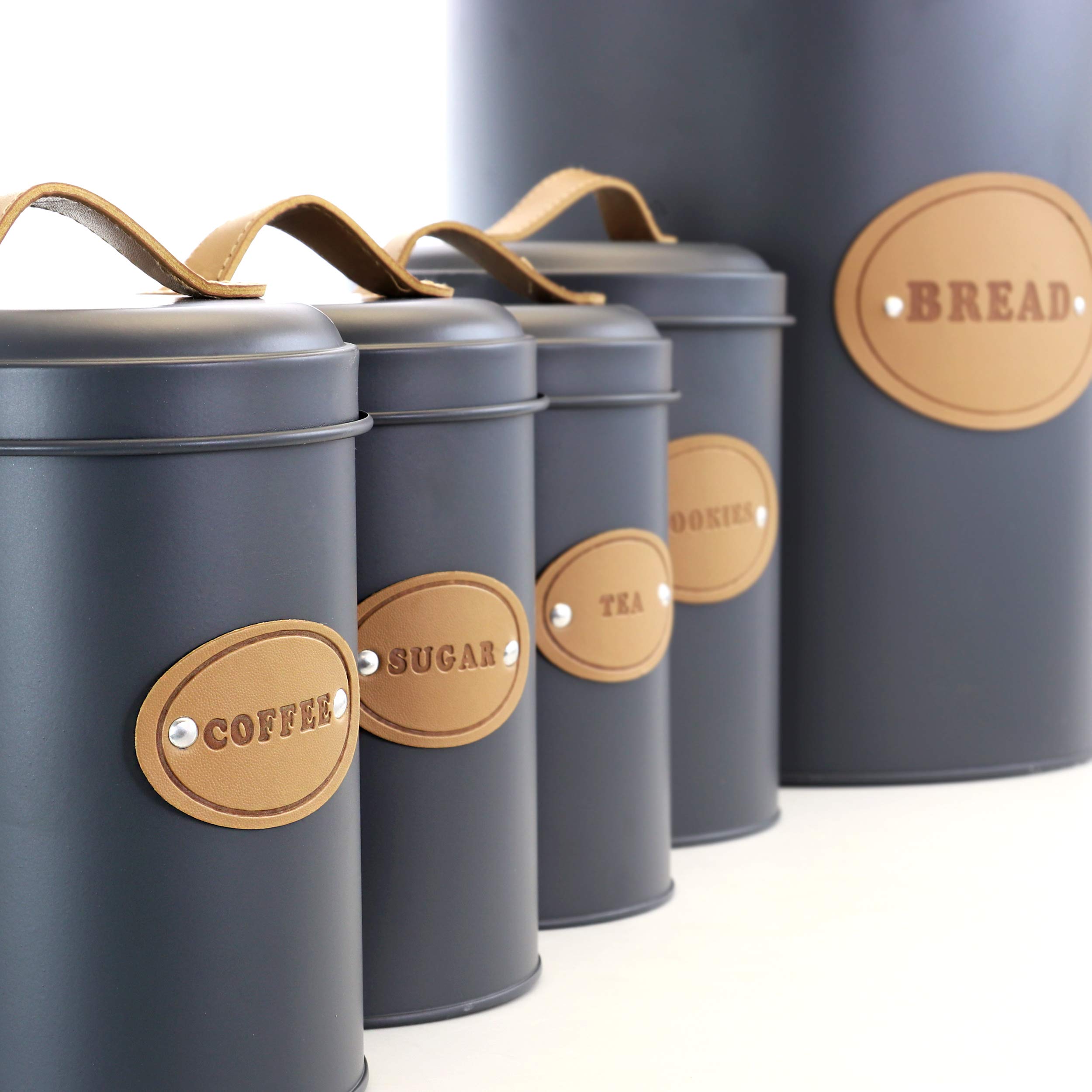 MegaChef Kitchen Food Storage and Organization 5 Piece Canister Set in Grey